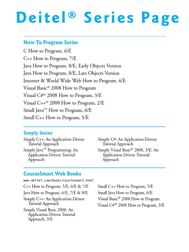 Deitel® Ser Ies Page: How To Program Series | Download Free PDF | Areas Of Computer Science ...