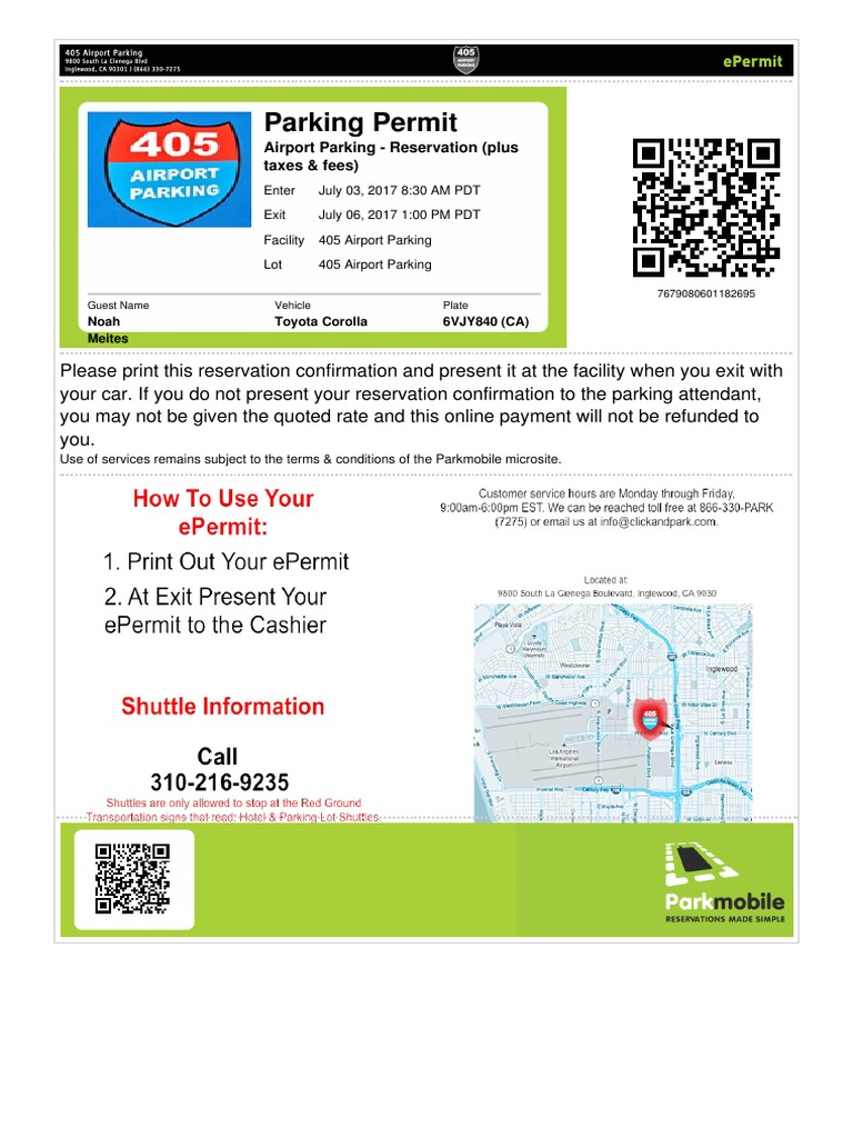 Parking Permit: Airport Parking - Reservation (Plus Taxes & Fees) | PDF