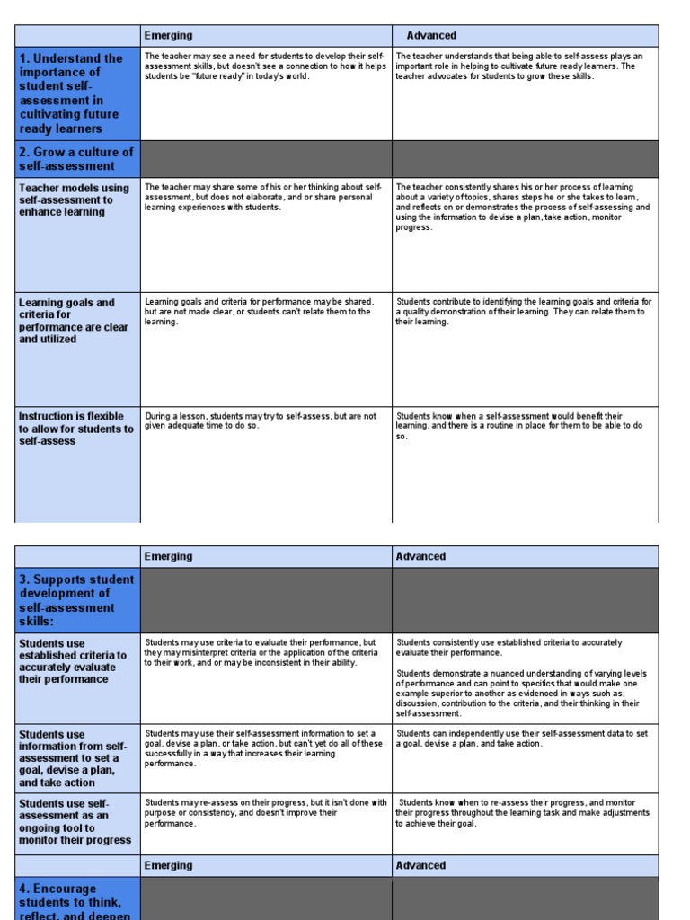 Student Self-Assessment Rubric | PDF | Educational Assessment | Goal