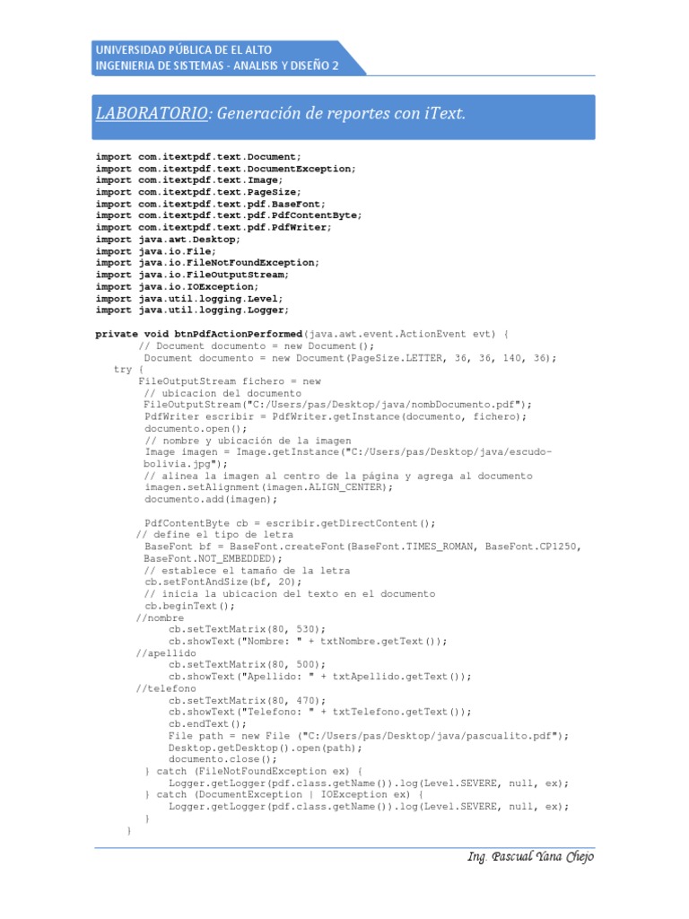 Generación de PDFs con iText en Java | PDF | Archivo de computadora | Comunicación escrita