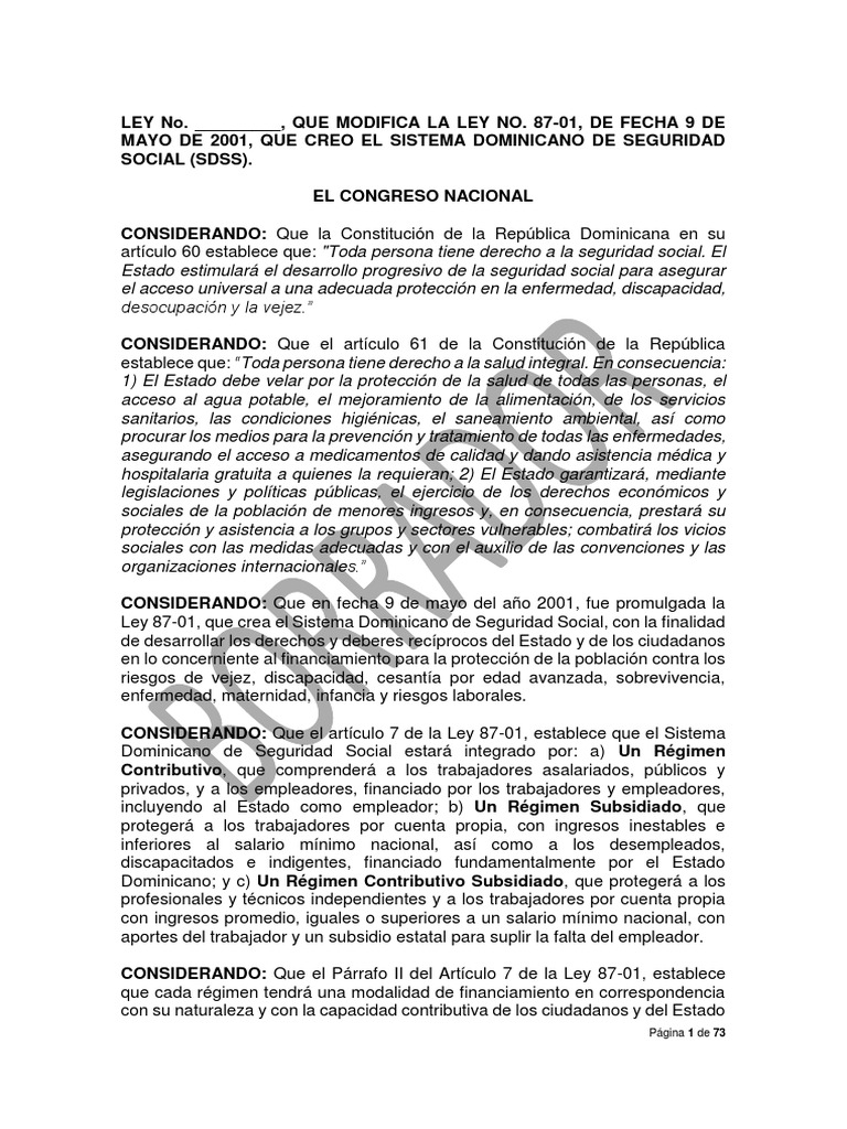 Modificacion Ley 87 01 | PDF | Pensión | Fondo de pensiones