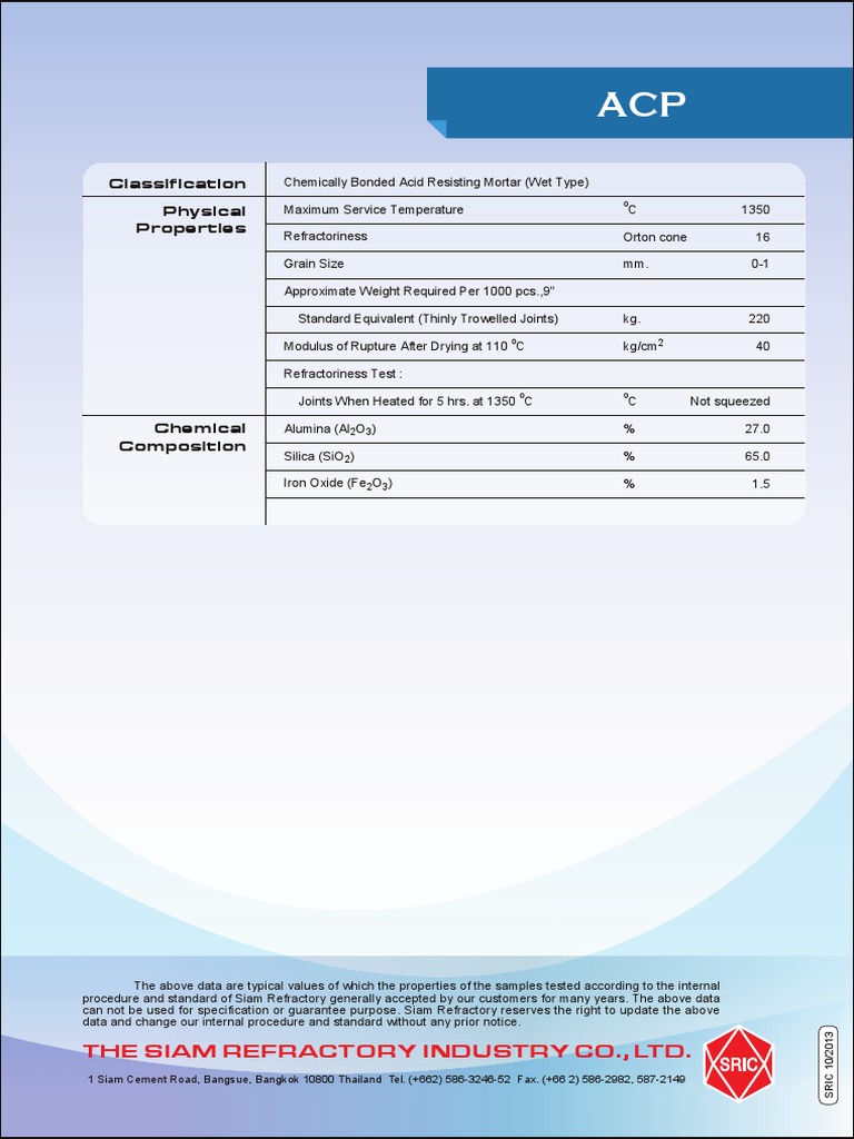 Physical Properties Classification: The Siam Refractory Industry Co ...
