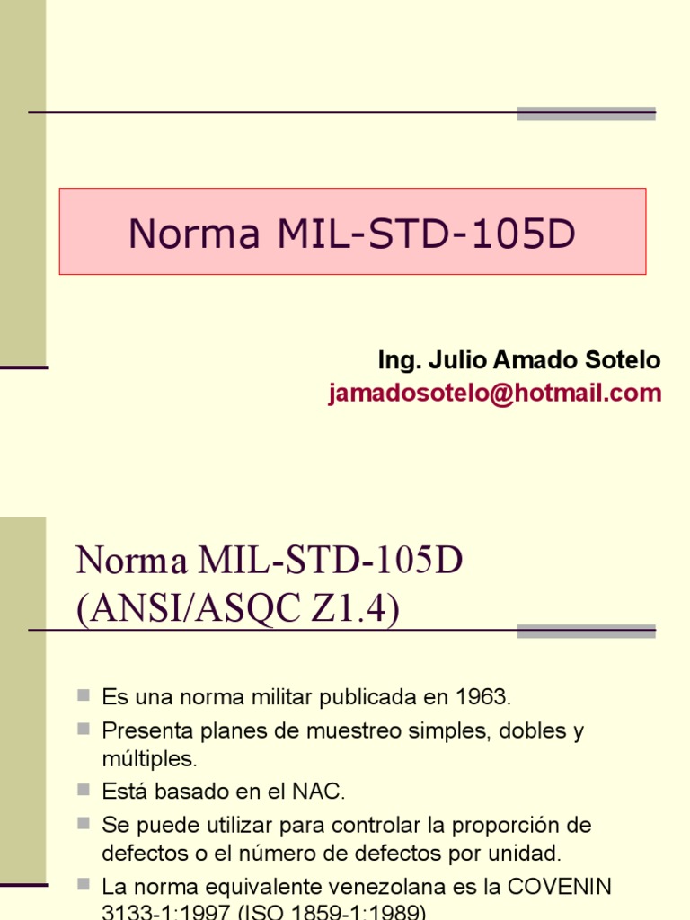 Norma Mil STD 105D | PDF | Muestreo (Estadísticas) | Informática y tecnología de la información