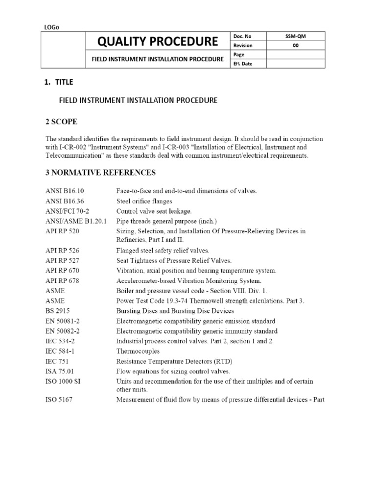 Field Instrument Install Procedure | PDF