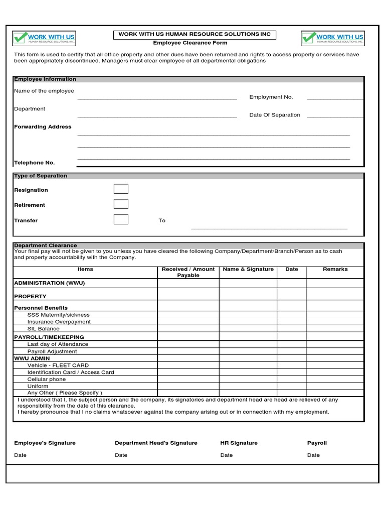 Emp Clearance Form | Payroll | Employment | Free 30-day Trial | Scribd