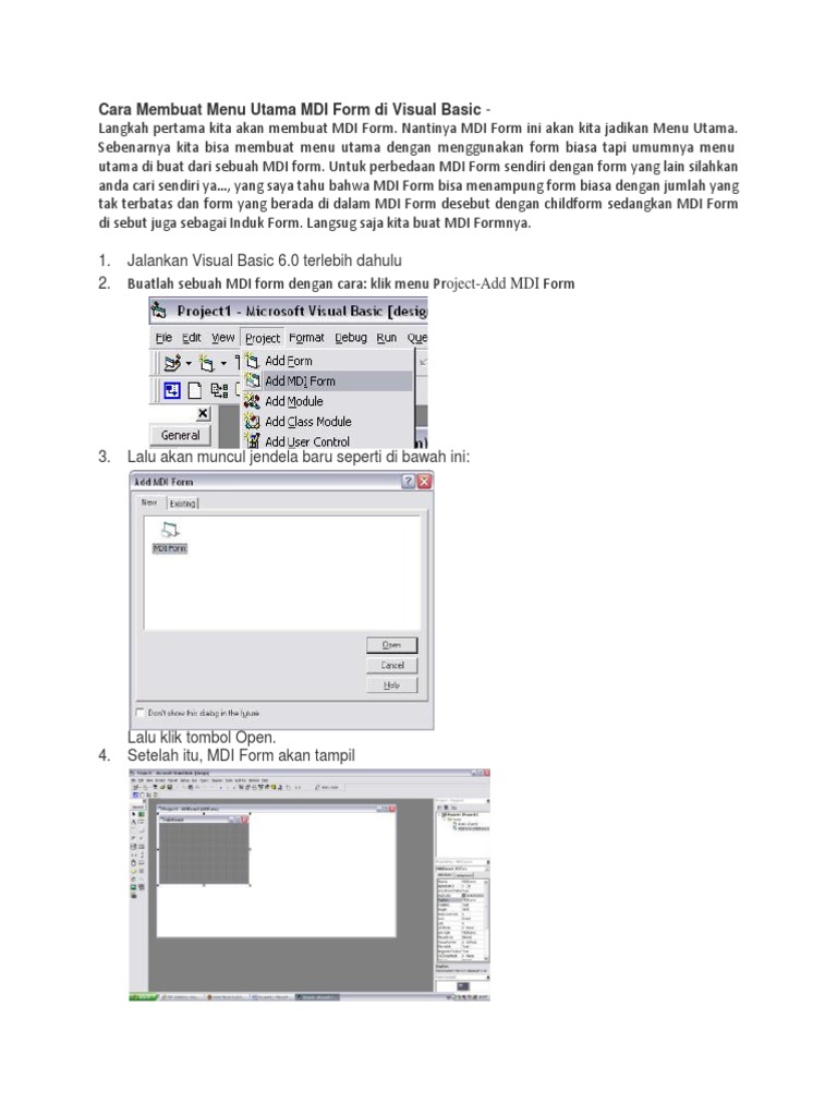 Cara Membuat Menu Utama MDI Form Di Visual Basic | PDF