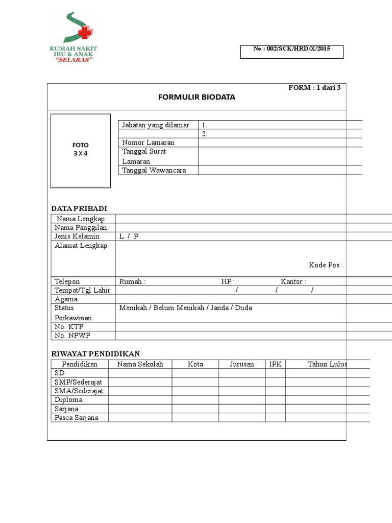 Formulir Biodata Pegawai | PDF