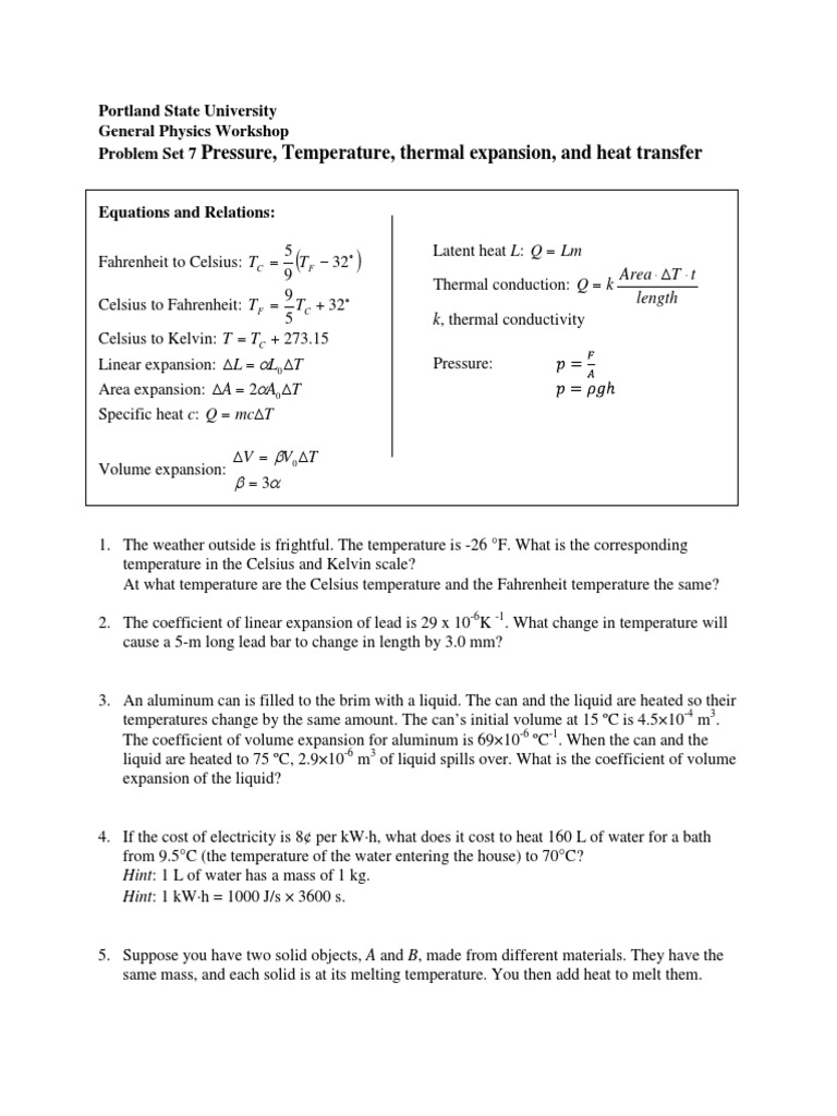 Temperature Problem Set PDF | PDF | Thermal Expansion | Celsius