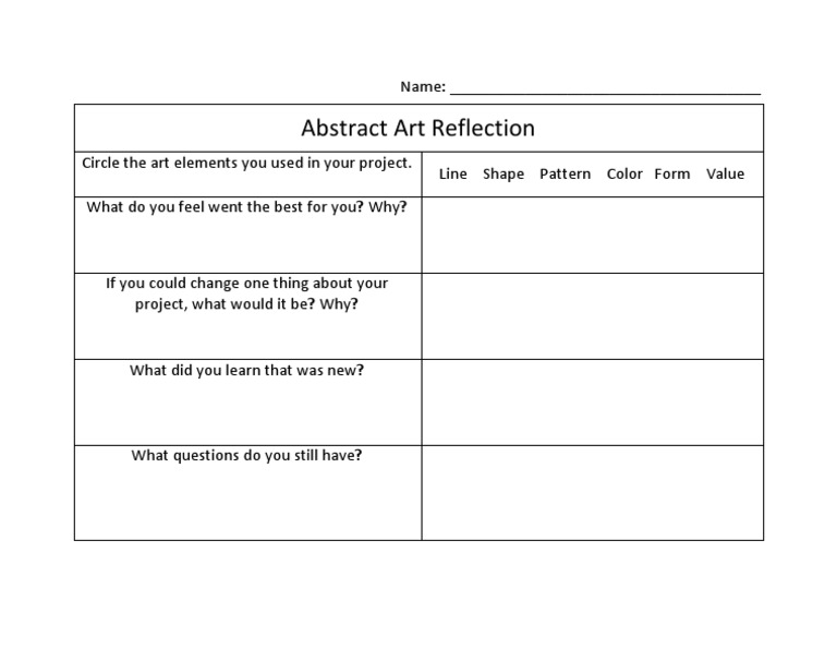 Abstract Art Reflection Worksheet | PDF