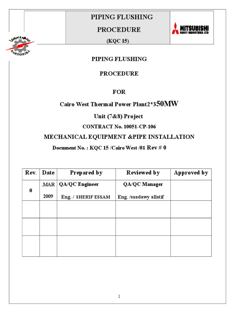 16-Piping Flushing Procedure (Kqc 16) | Valve | Mechanical Engineering