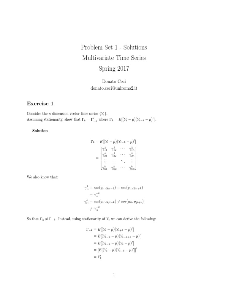 Multivariate Time Series Problem Set 1 Solutions 2017 03-28-18!31!26 | PDF | Time Series ...