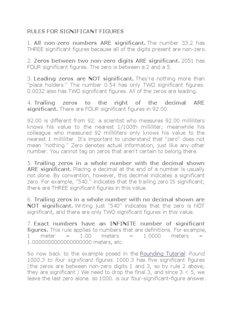 Rules For Significant Figures | PDF | Significant Figures | Decimal