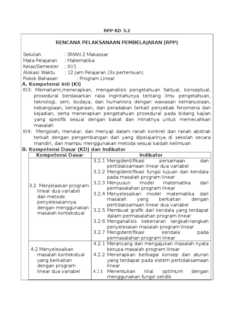 RPP KD 3.2 Program Linear Fix | PDF