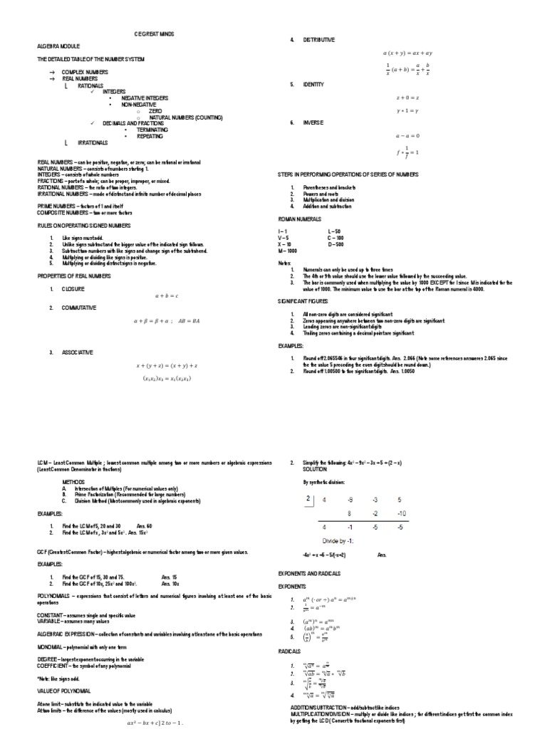 Algebra Module | PDF | Polynomial | Numbers