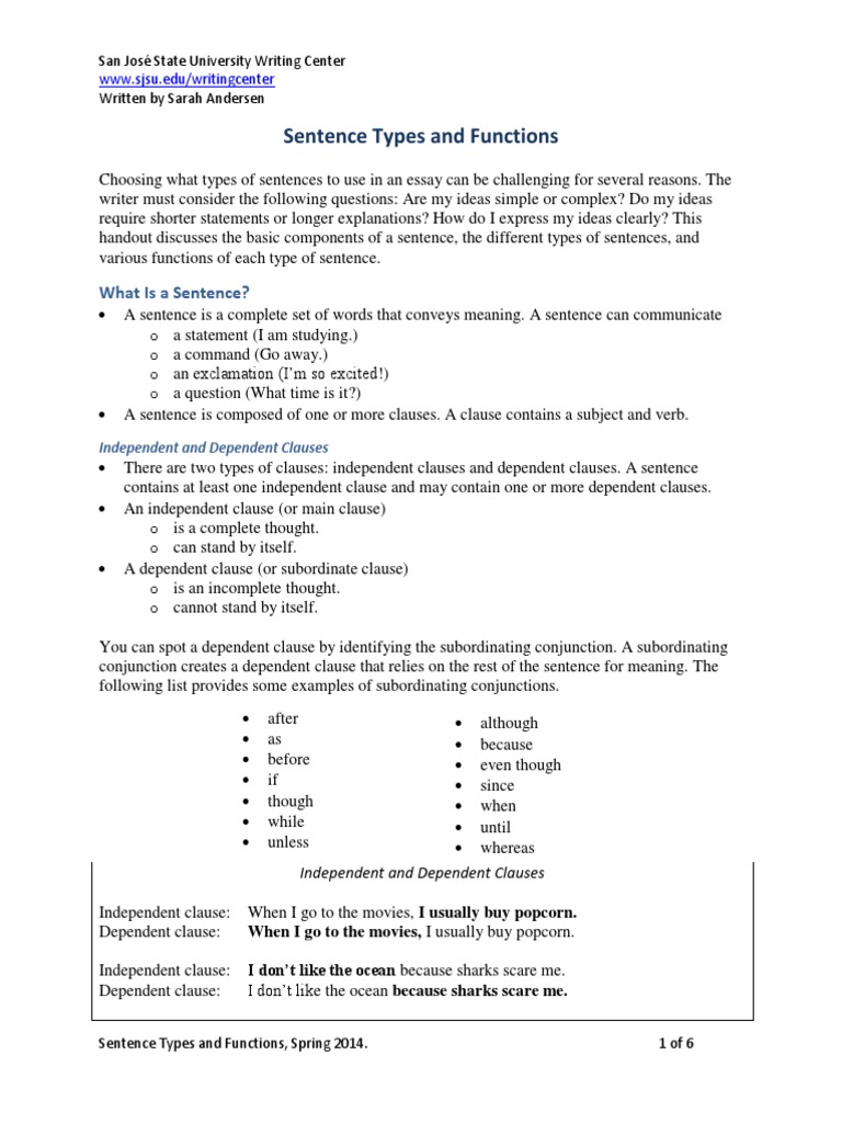Understanding Sentence Types and Functions | PDF | Sentence ...