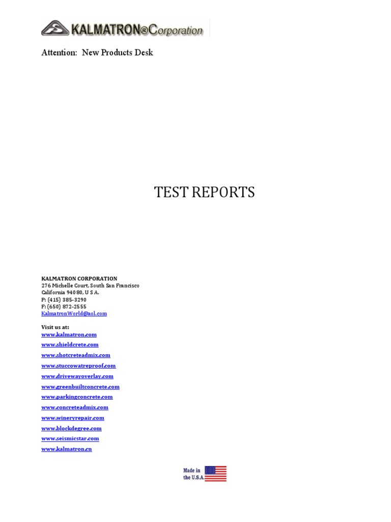 Test Reports | Concrete | Materials