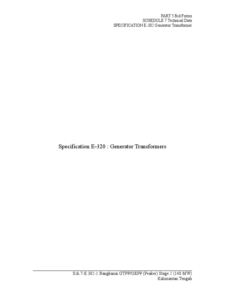 Specification E 302 - Generator Transformer 1 | PDF | Transformer ...