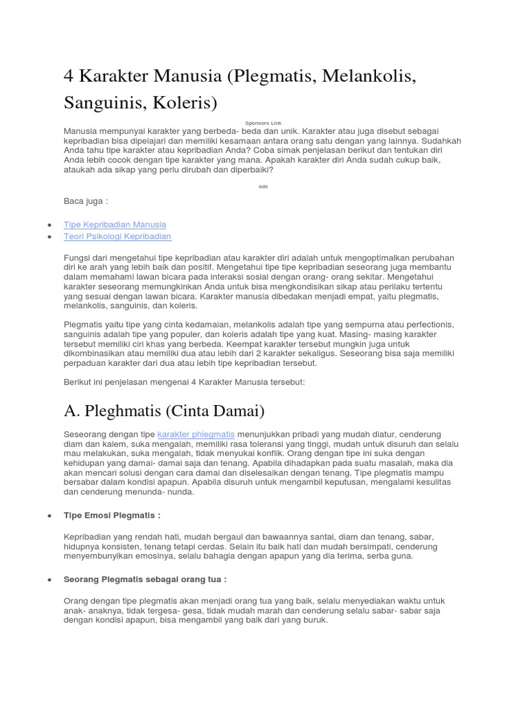 4 Karakter Manusia | PDF