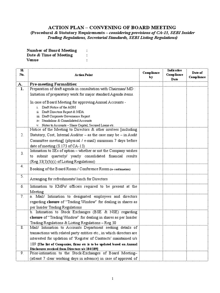 Action Plan - Board Meeting | PDF | Board Of Directors | Chief ...