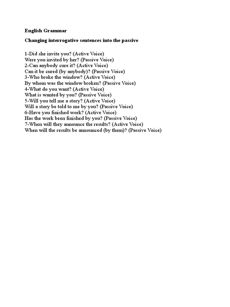 English Grammar Changing Interrogative Sentences Into The Passive | PDF ...