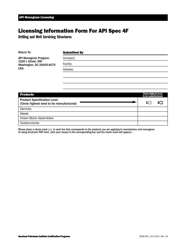 API Spec 4F Licensing Form | PDF