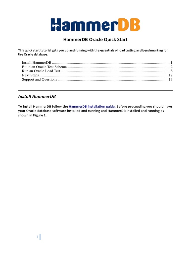 Hammerdb Quickstart Oracle Pdf Database Schema Oracle Database