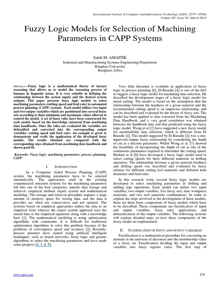 Fuzzy Logic for CAPP Machining Parameters | PDF | Fuzzy Logic | Machining