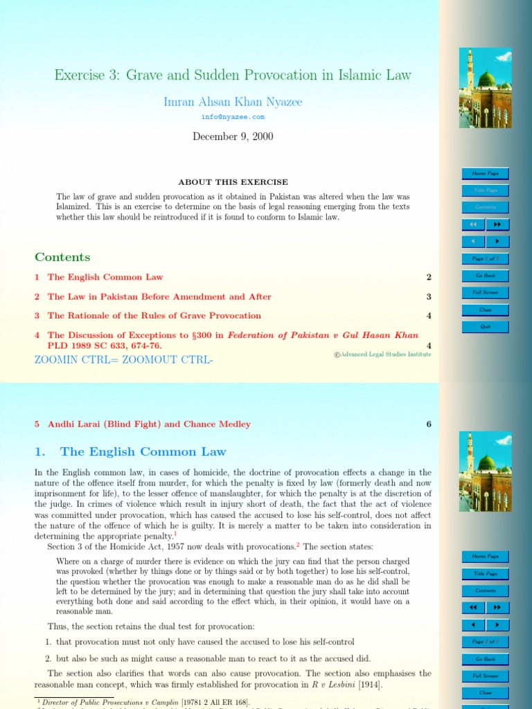 Exercise 3 - Grave and Sudden Provocation in Islamic Law | PDF | Murder ...