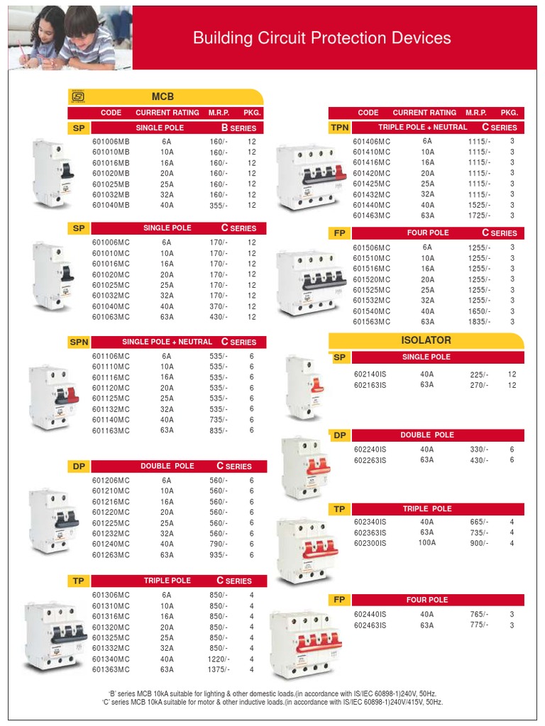 MCB Price List | PDF | Electrical Engineering | Components