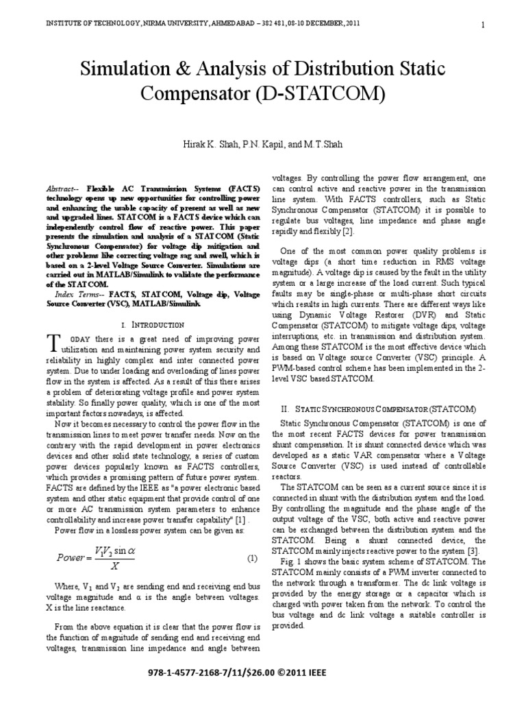 Simulation & Analysis of Distribution Static Compensator (D-STATCOM) | PDF | Electric Power ...