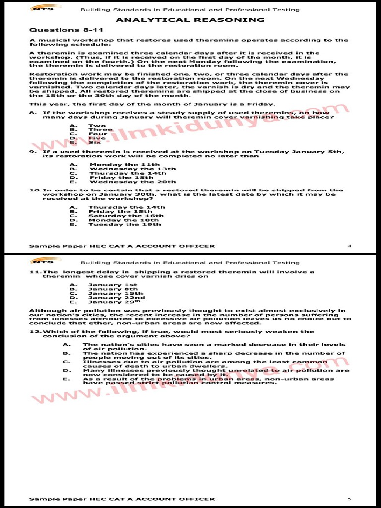NTS Sample Past Papers HEC CAT A Account Officer Analytical Reasoning | PDF NTS Sample Past Papers HEC CAT A Account Officer Analytical Reasoning | PDF