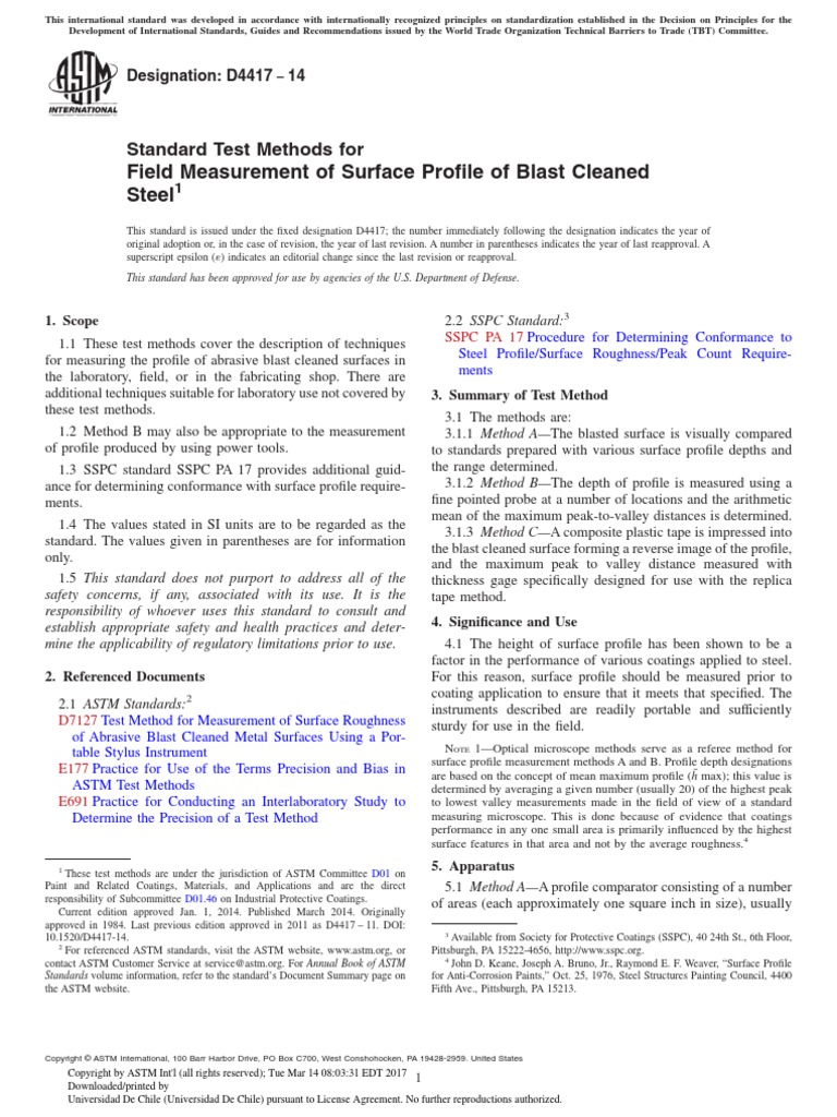 Astm D 4417-14 | PDF | Surface Roughness | Accuracy And Precision