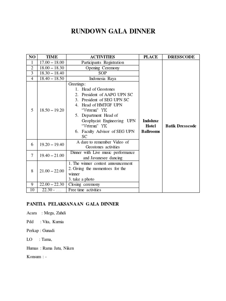 Rundown Gala Dinner | PDF