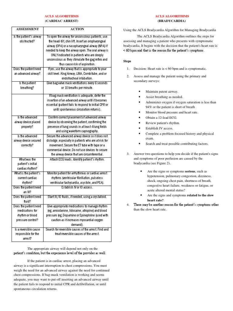 Acls Algorithms Acls Algorithms: (Cardiac Arrest) (Bradycardia ...