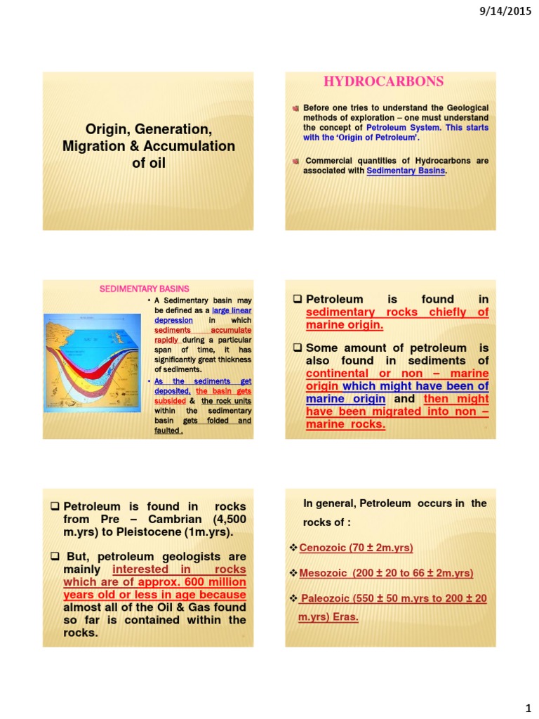 Origin, Generation, Migration and Accumulation of Oil | PDF | Petroleum Reservoir | Porosity