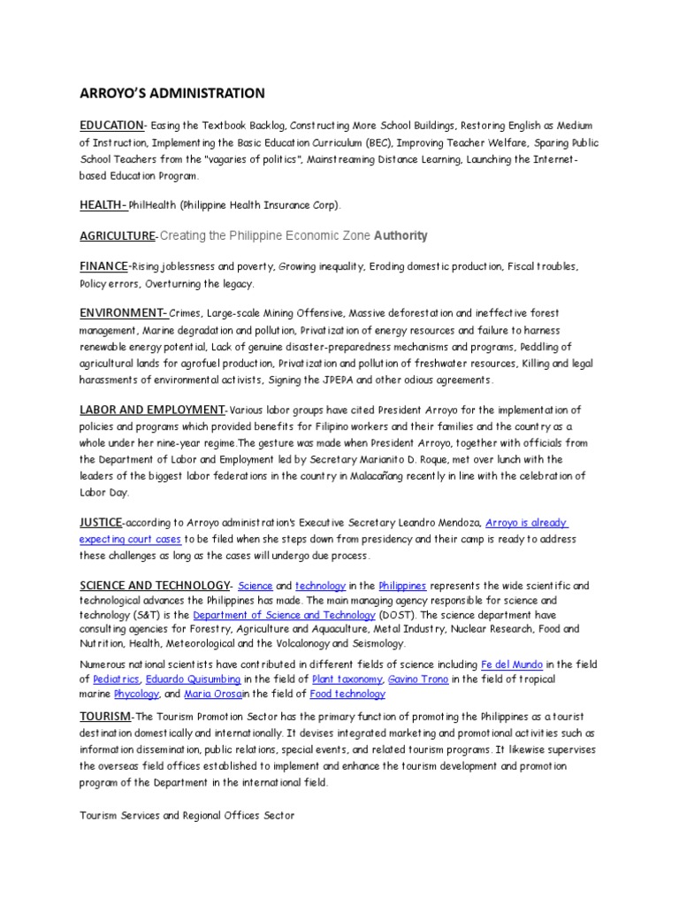 ARROYO Administration | PDF | Philippines | Tourism
