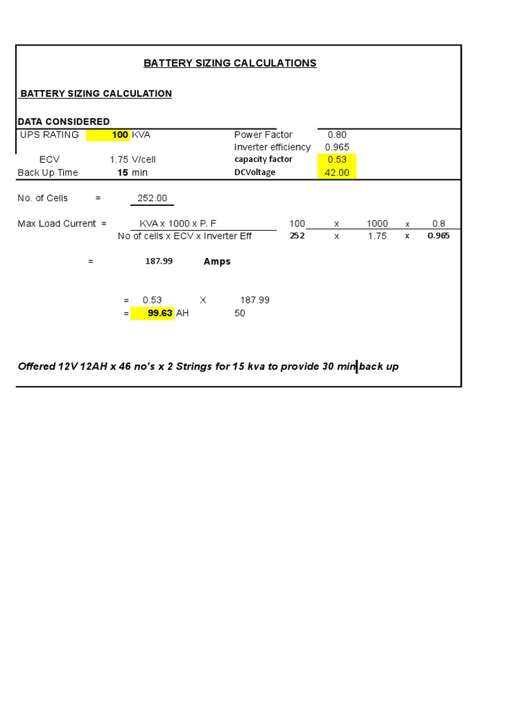 Battery Sizing Calculation Guide | PDF | Energy Storage | Electronic ...