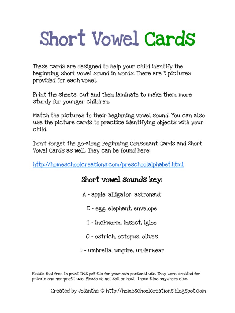 Short Vowel Cards | PDF