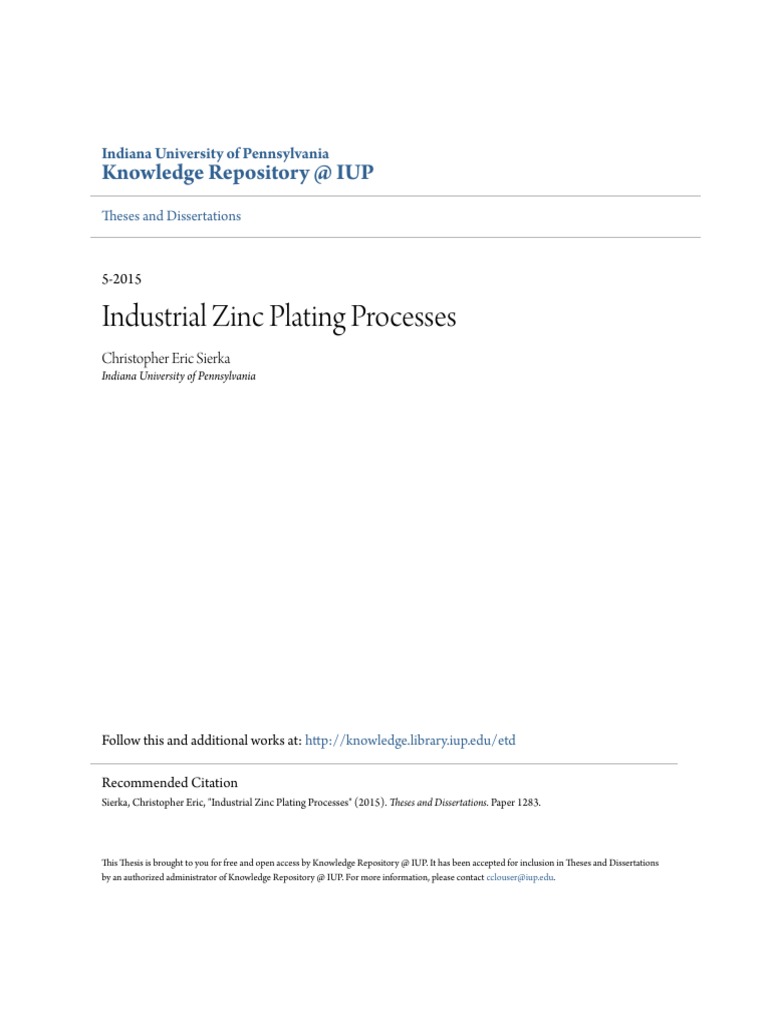 Industrial Zinc Plating Processes | PDF | Ion | Zinc