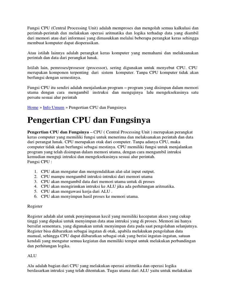 Fungsi CPU | PDF | Metode & Bahan Ajar | Komputer