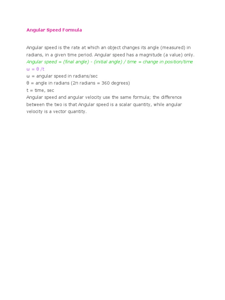 Angular Speed Formula | PDF