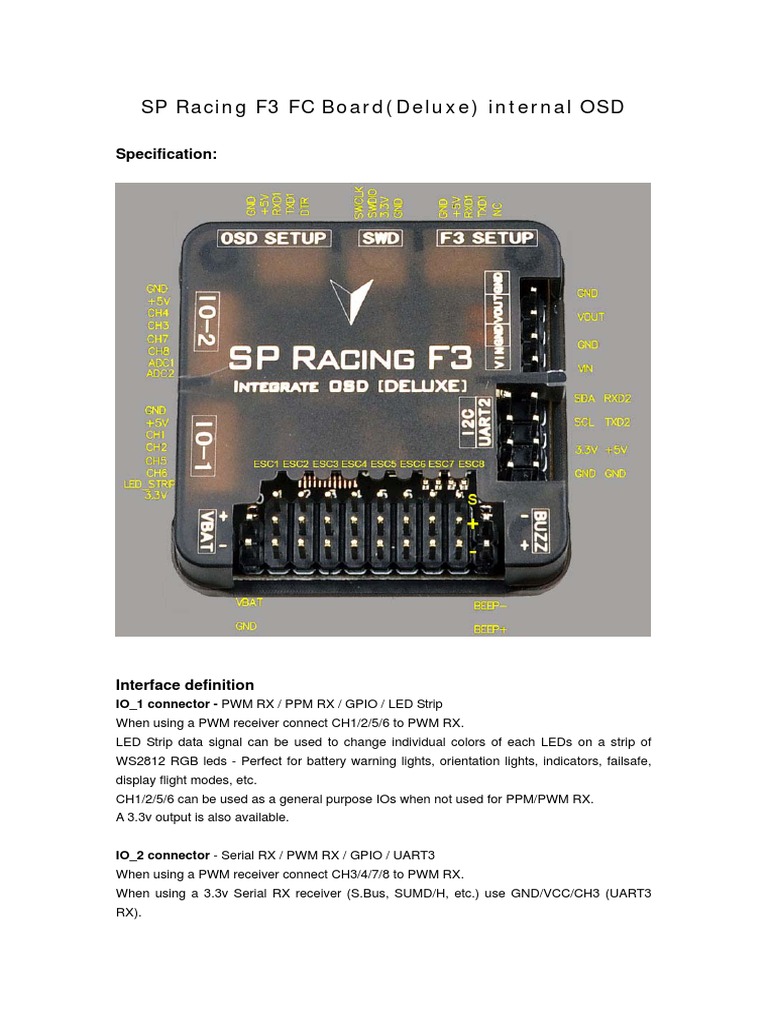 SP Racing F3 FC Board OSD Setup Guide | PDF | Arduino | Computer Hardware