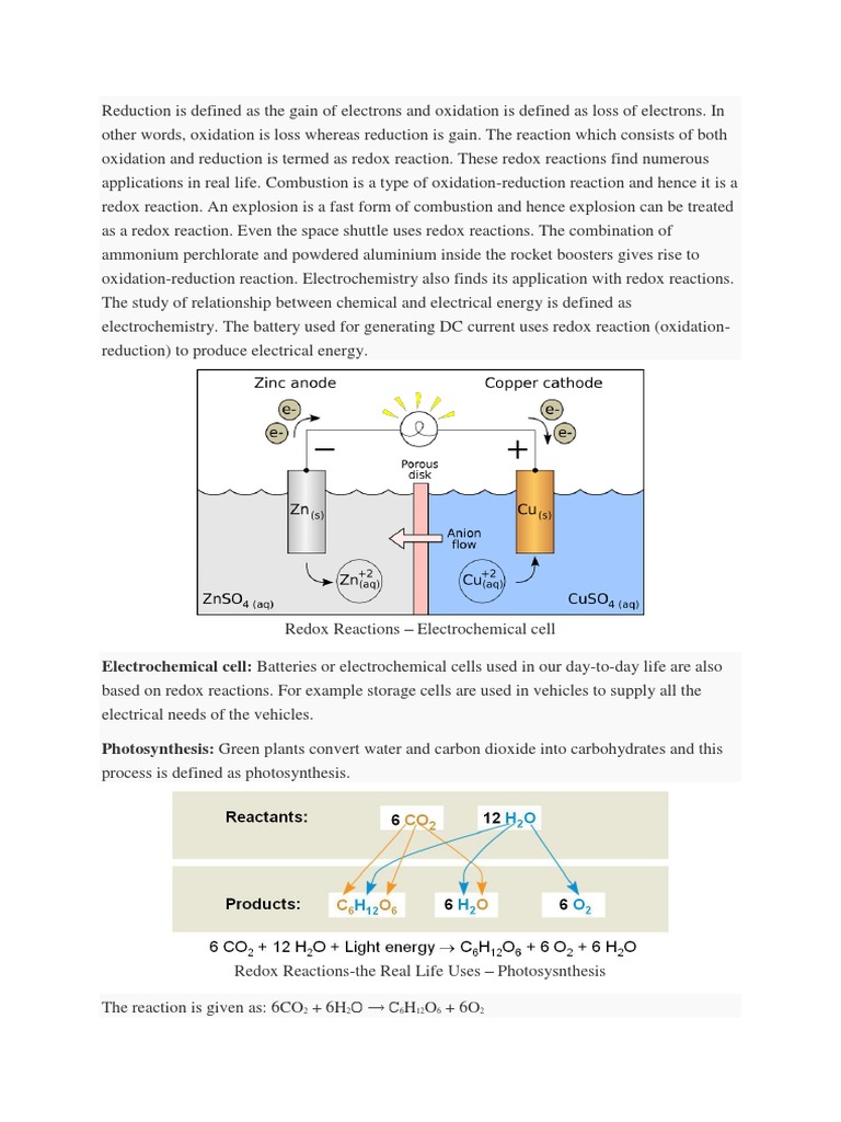 Reduction Is Defined As The Gain of Electrons and Oxidation Is Defined ...