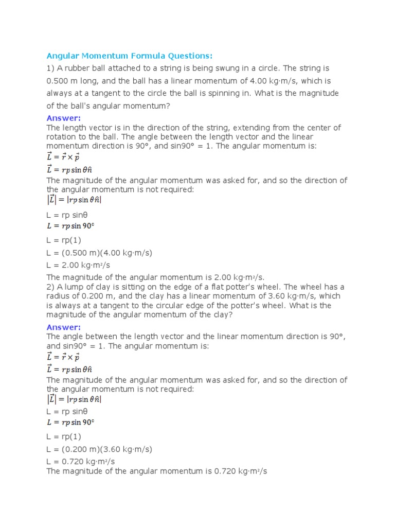 Angular Momentum Formula Questions | PDF