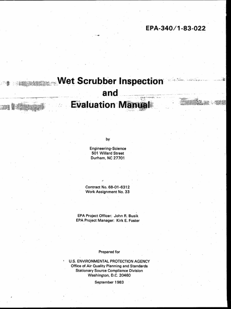 USEPA, Wet Scrubber Inspection and Evaluation Manual (Sep. 1983) PDF ...