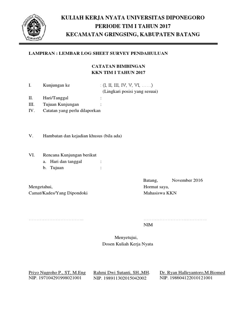 Logsheet KKN Gringsing 2017 | PDF