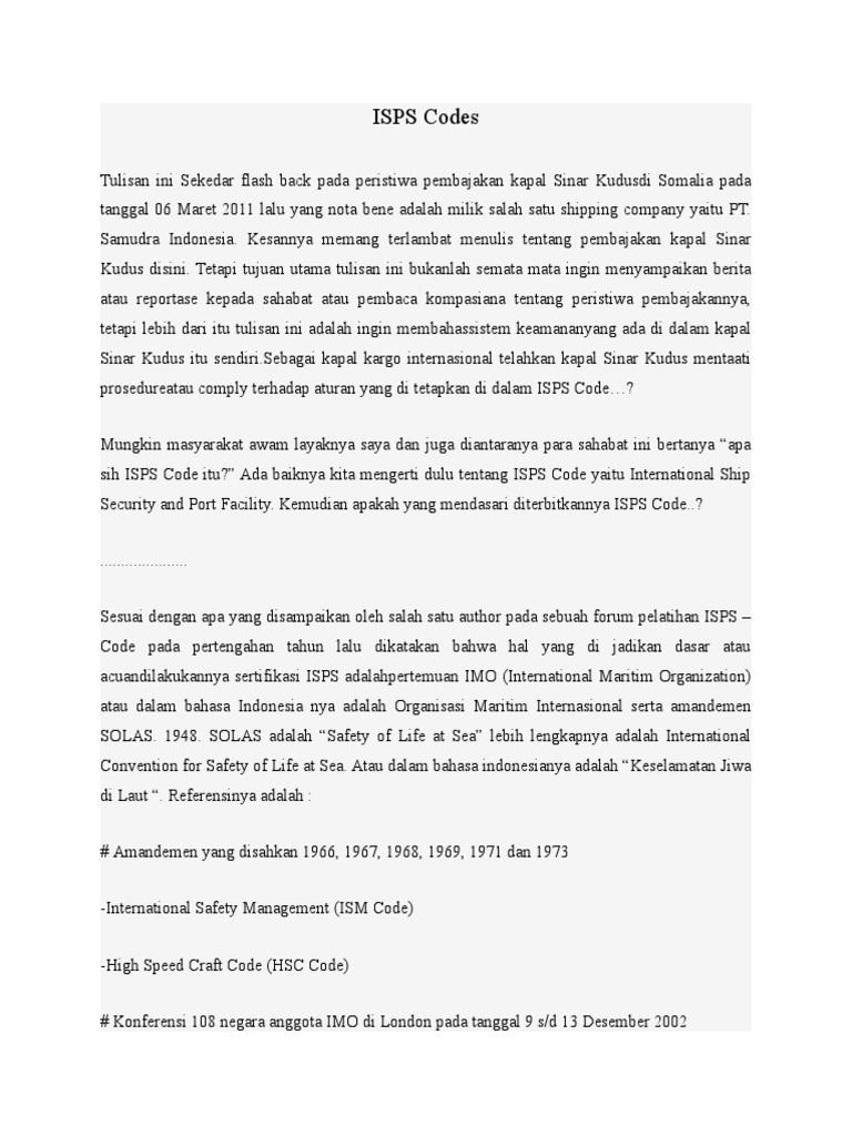 Pengertian ISPS Codes | PDF