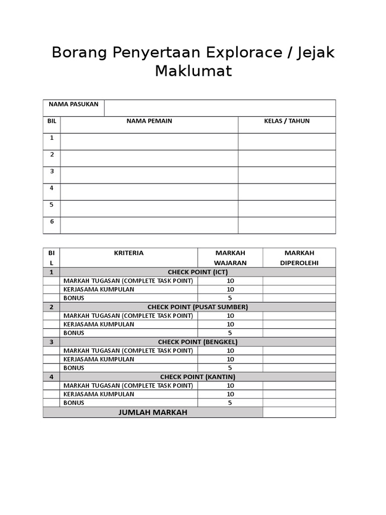 Borang Penyertaan Explorace | PDF
