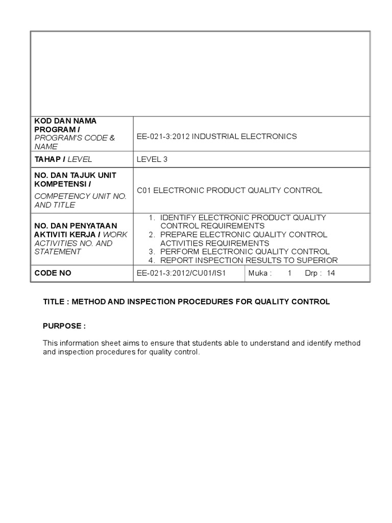Information Sheet 1 | PDF | Production And Manufacturing | Industries