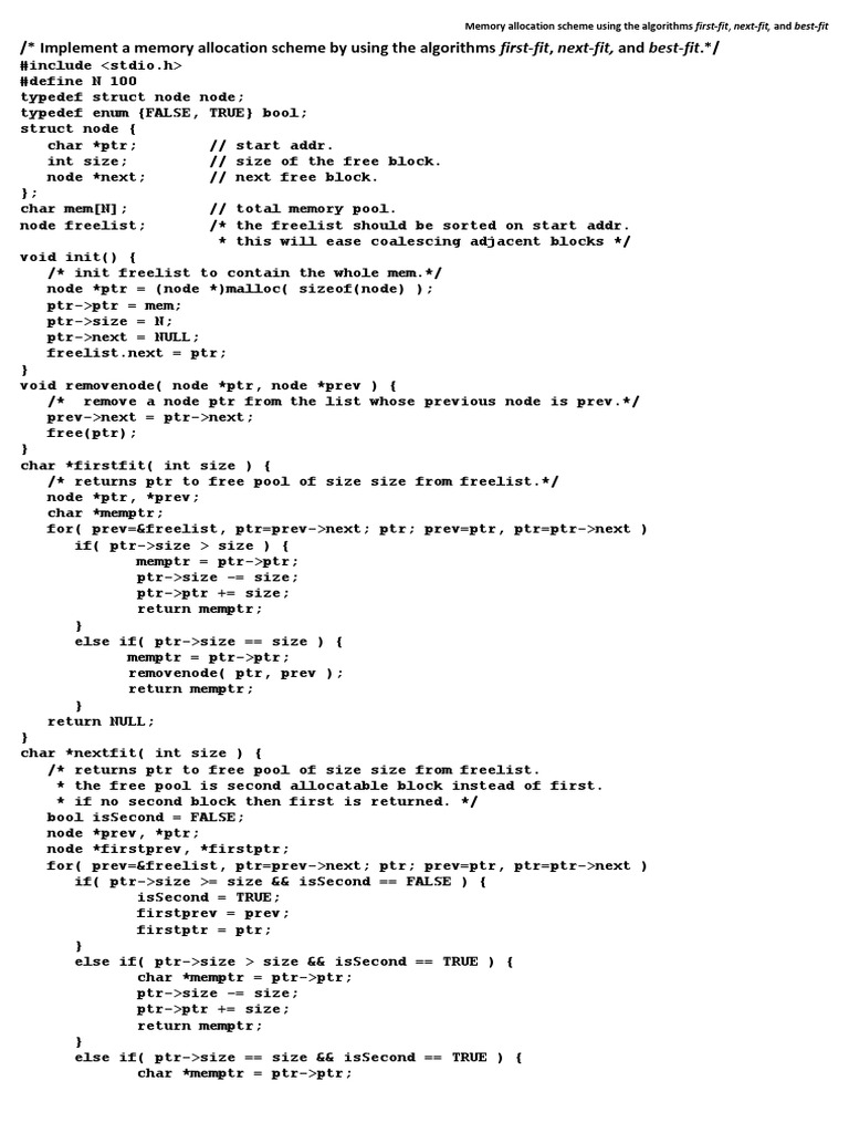 Algorithms First-Fit, Next-Fit, and Best-Fit | PDF | Areas Of Computer ...